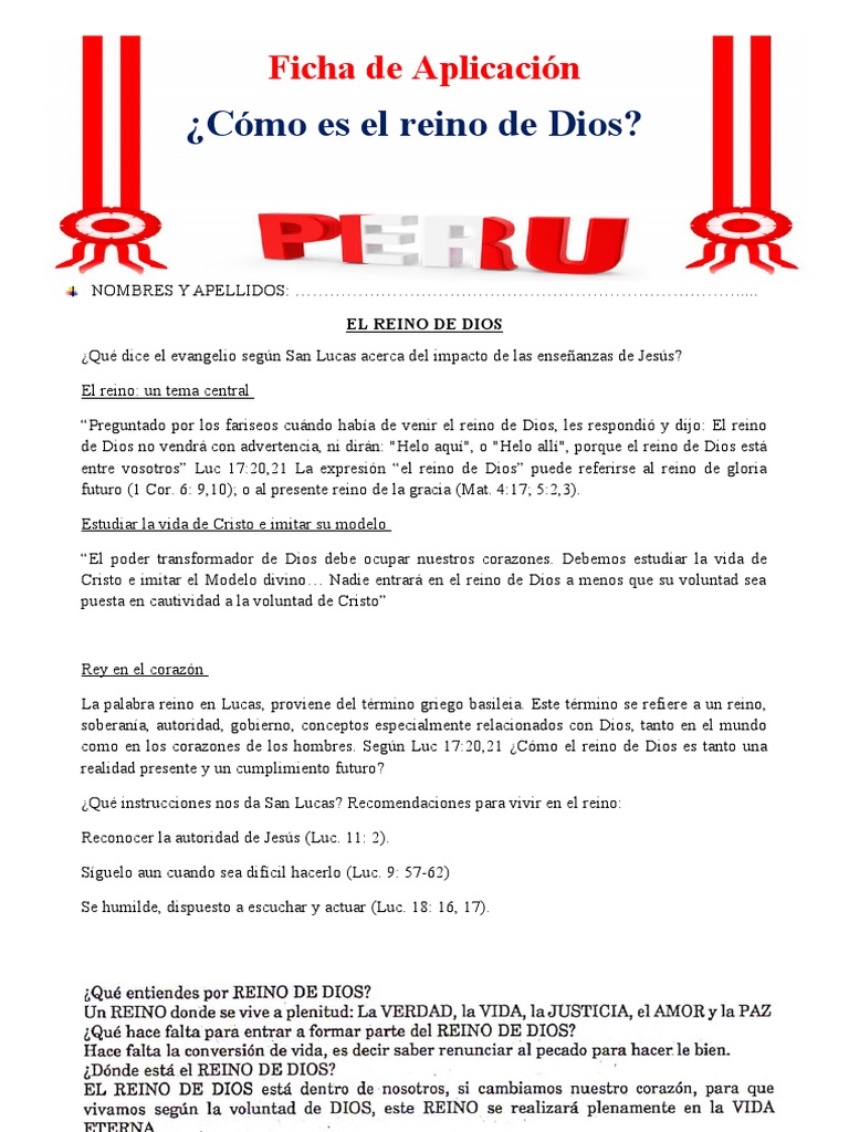 3° Ficha Día 2 Rel Cómo Es El Reino de Dios. | PDF | Reinado y reino de dios | Jesús