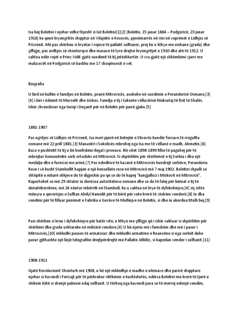 Isa Bej Boletini I Njohur Edhe Thjesht Si Isë Boletini | PDF