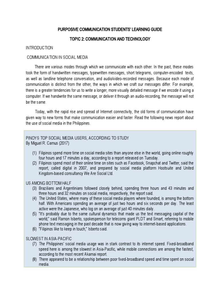 Module 2 Lesson 2 Communication and Technology | PDF | Social Media | Popular Culture & Media ...