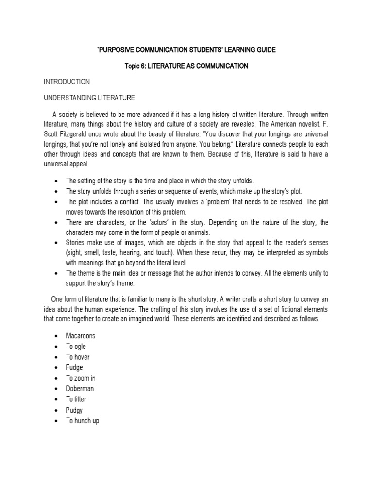 Module 4 Communication in Various Purposes Lesson 6 LITERATURE AS ...