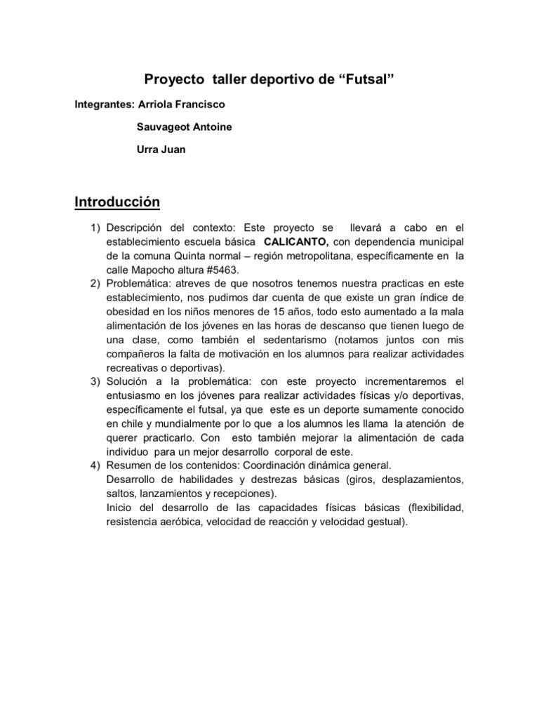 Proyecto Taller Deportivo de | PDF | Deportes | Science
