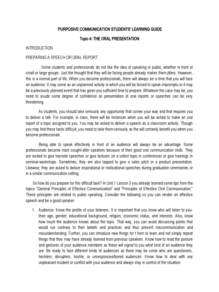 Module 4 Communication in Various Purposes Lesson 4 THE ORAL ...