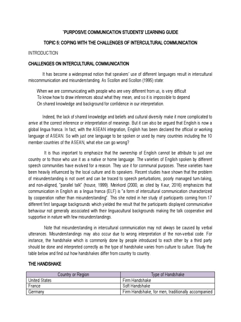 Module 3 Intercultural Communication Lesson 5 Coping With Challenges of Intercultural ...