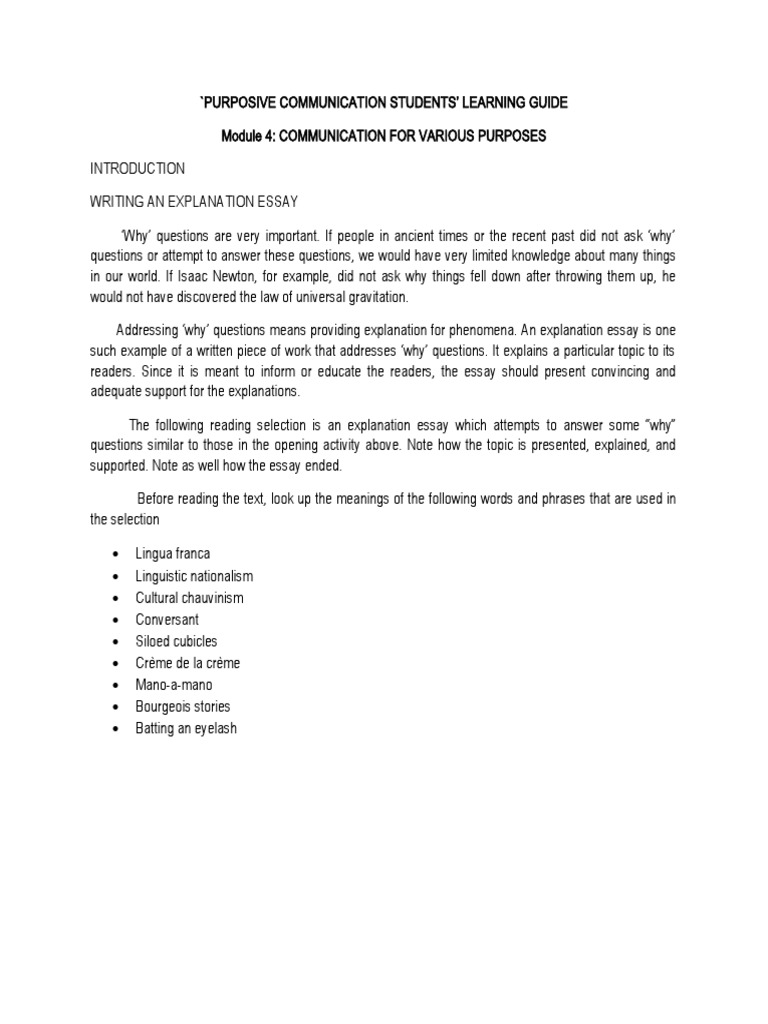 Module 4 Communication in Various Purposes Lesson 1 The Explanation ...
