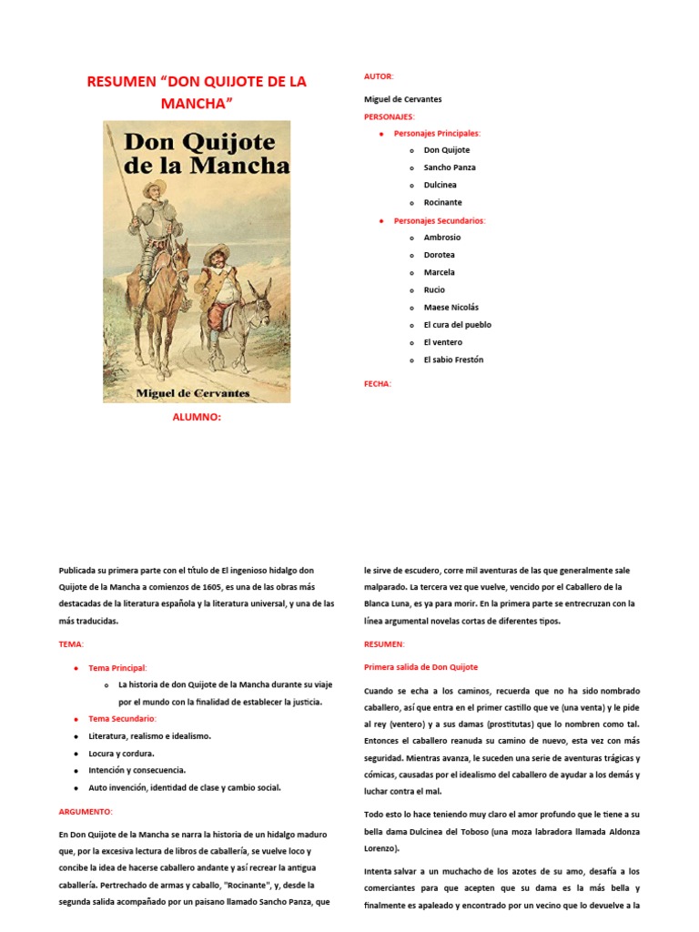 Resumen Don Quijote | PDF | Don Quijote