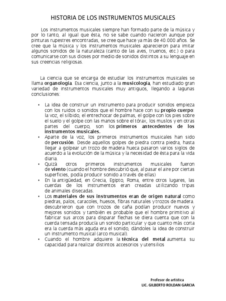Historia de Los Instrumentos Musicales | PDF | Instrumentos musicales ...