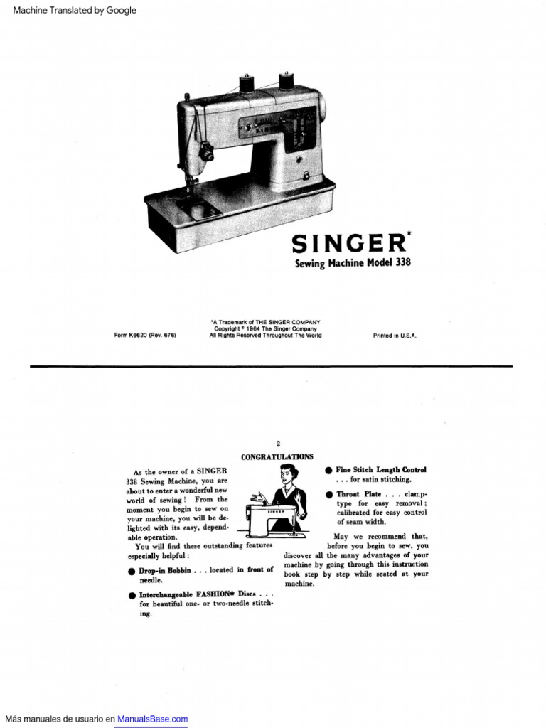 Singer Sewing Machine 338-1 | PDF