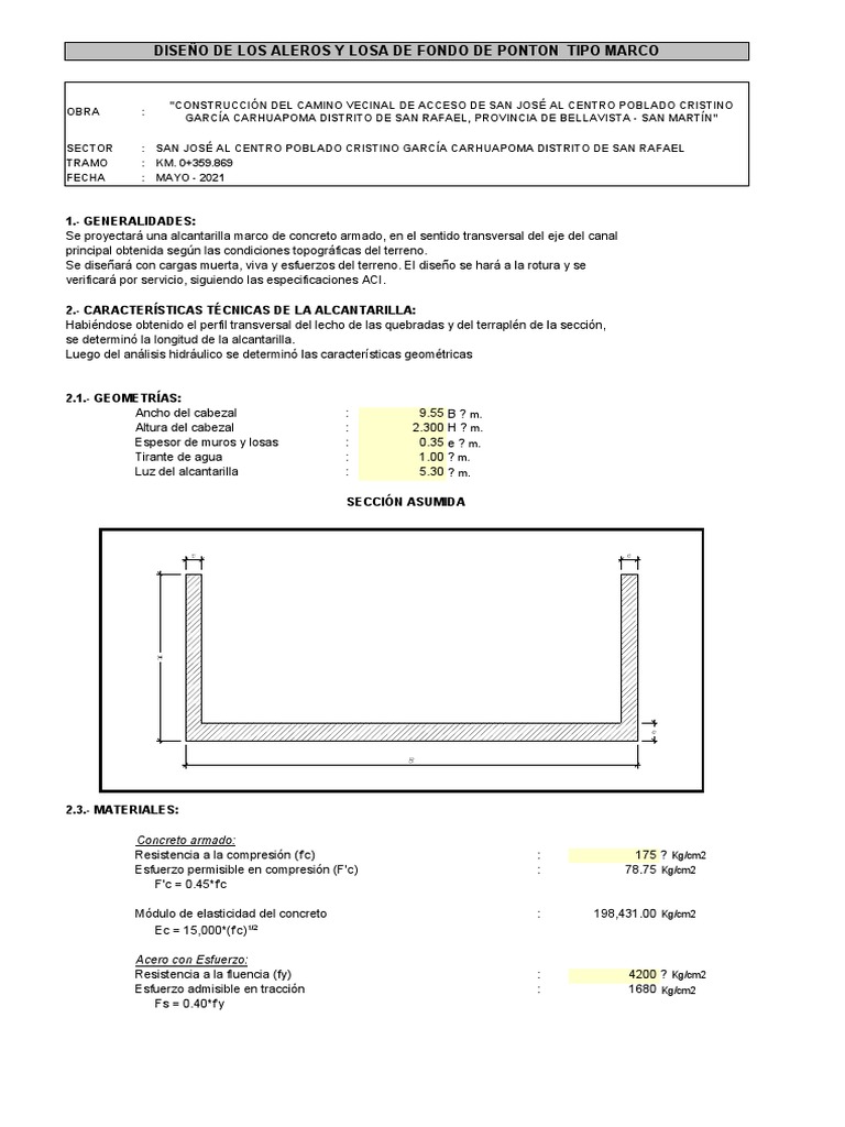 MEM CALC. PONTON TIPO. MARCO ANCHO 8m, 5.30 X 1.50 | PDF | Concreto reforzado | Hormigón