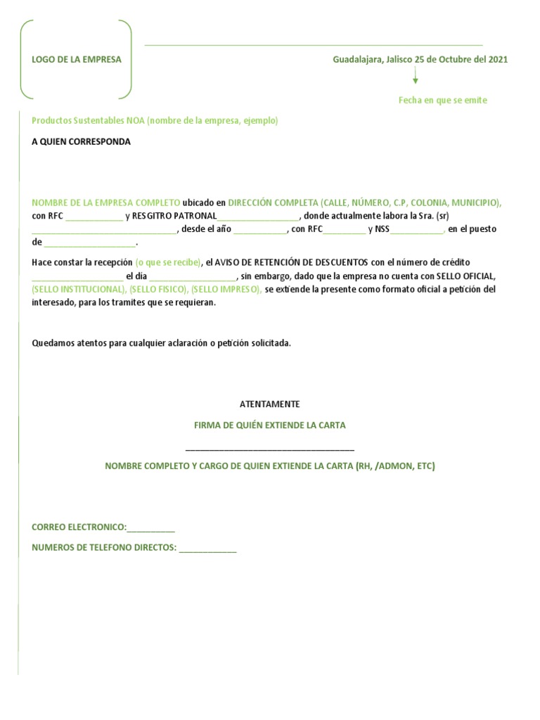 Ejemplo Carta Infonavit Linea 4 | PDF