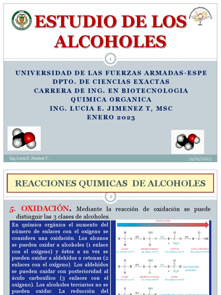 CLASE Nro. 14 ALCOHOLES - REACCIONES QUIMICAS DE ALCOHOLES 2 | PDF | Redox | Aldehído