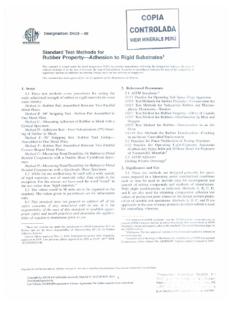 ASTM D429 Standard Test Methods For Rubber Propert | PDF