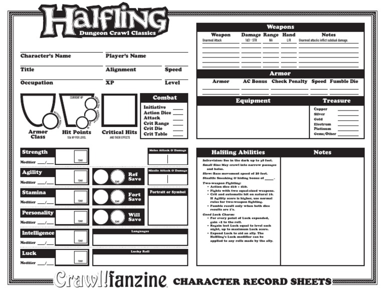 Alternate DCC RPG Character Sheets CRAWL - DCC - HALFLING | PDF ...