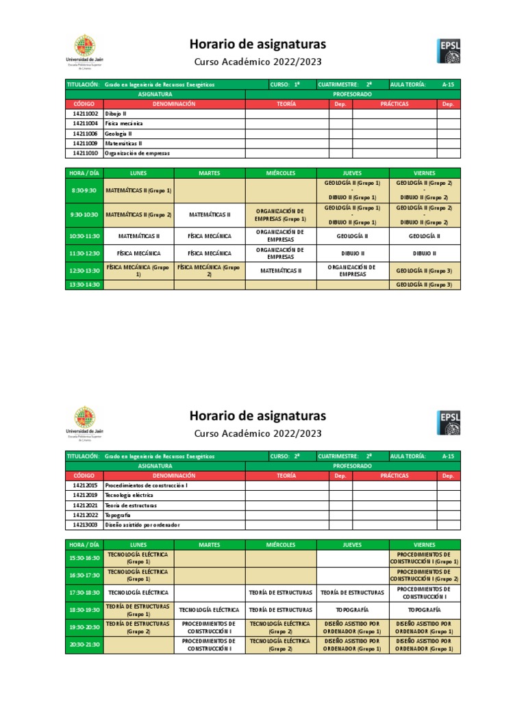Horarios GIRE - 2c | PDF | Ingeniería | Naturaleza