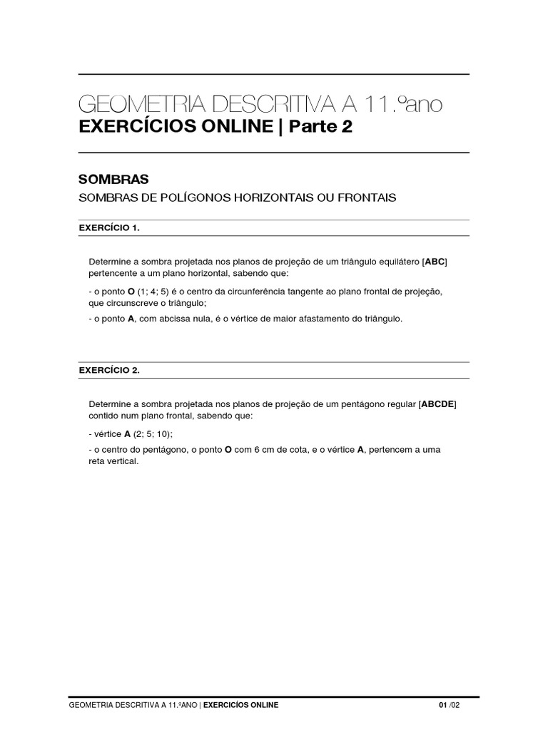 Exercícios Sombras GD 11ºano | PDF | Métodos e Materiais de Ensino