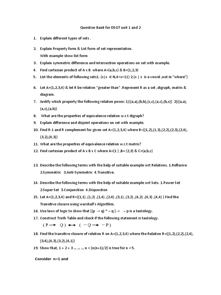 Question Bank For DSGT Unit 1 and 2 | PDF | Teaching Methods & Materials