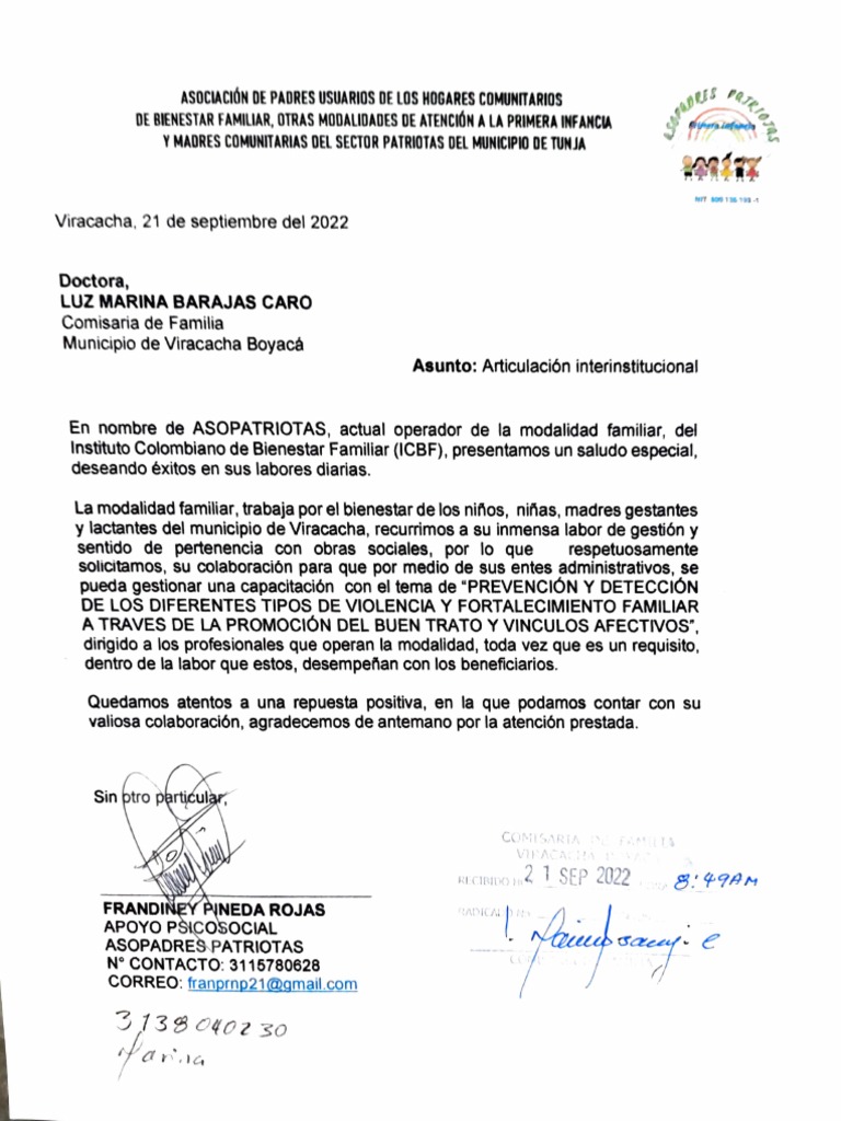 Oficio - Radicado - Comisaria Viracacha | PDF