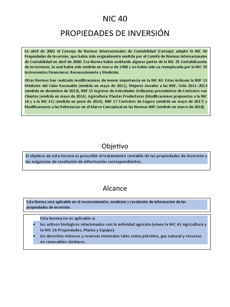 NIC 40 Propiedades de inversión | PDF | normas internacionales de ...