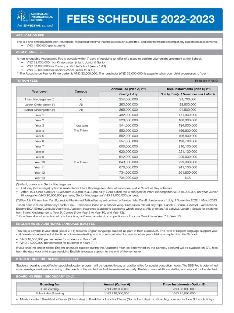 Comprehensive Fee Schedule for the 2022-2023 Academic Year at the ...
