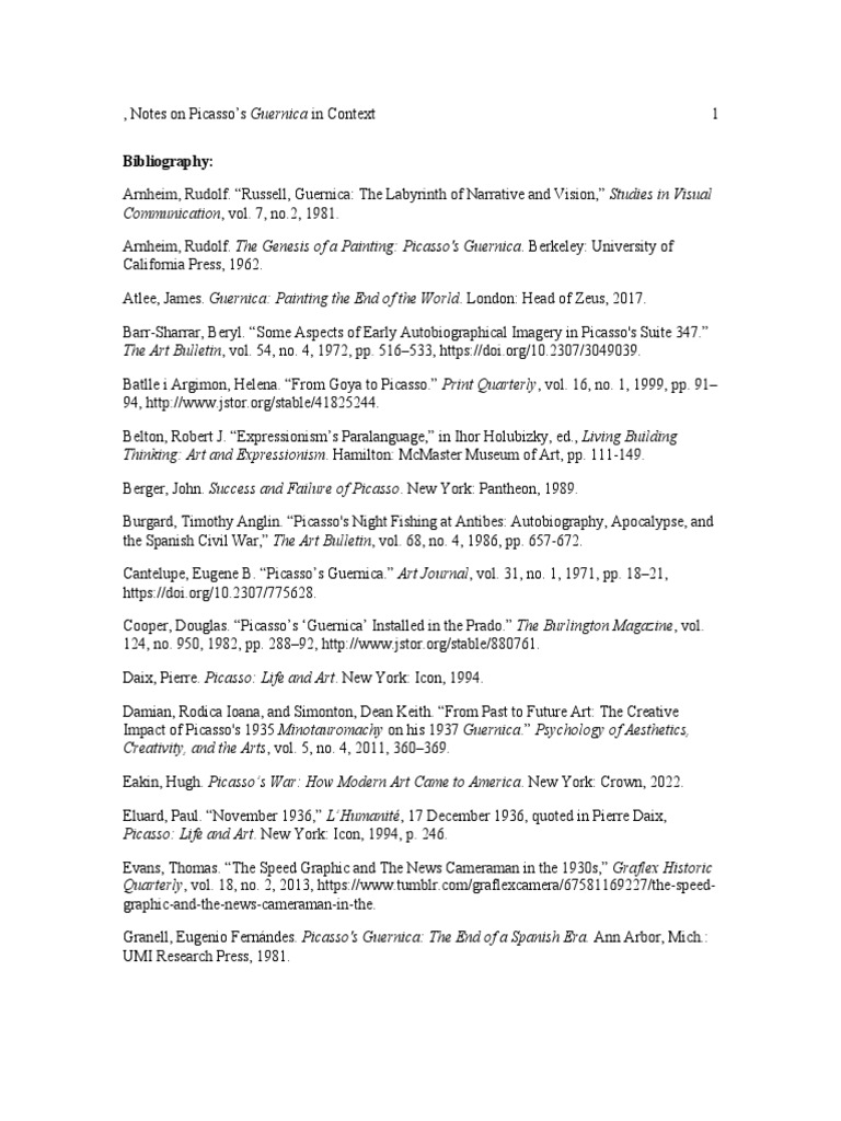 An Annotated Bibliography on Pablo Picasso's Iconic Anti-War Painting ...