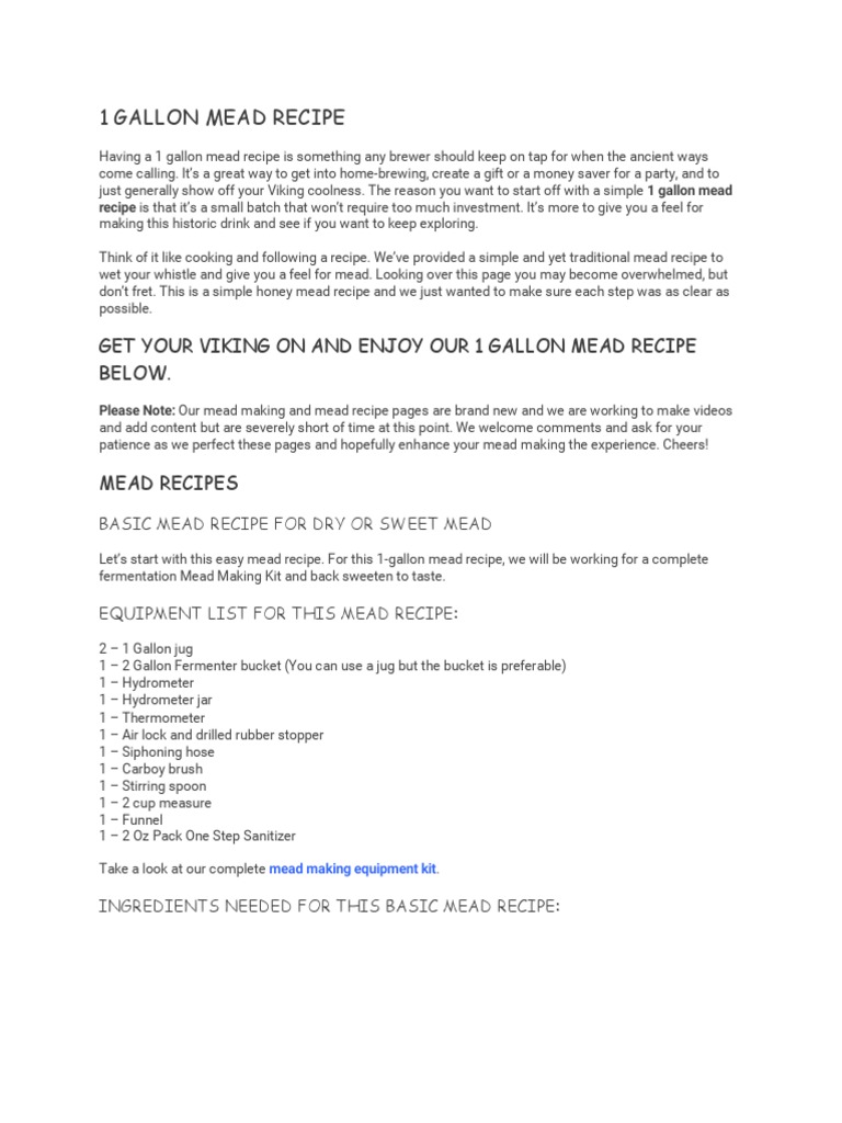 1 Gallon Mead Recipe For Beginners - Easy Mead Recipe & Ki | PDF ...