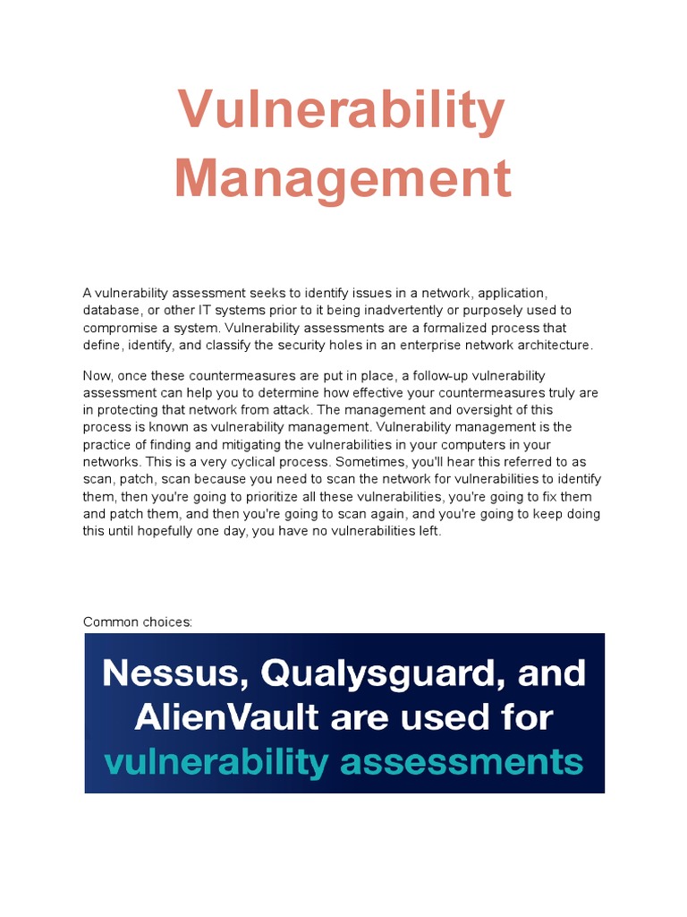 Vulnerability Management Pdf Penetration Test Vulnerability Computing