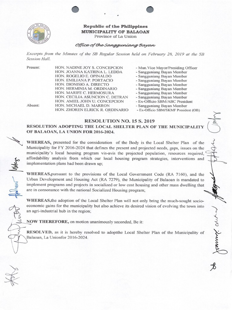 Resolution No. 15 S. 2019 - Adopting The Local Shelter Plan of The ...