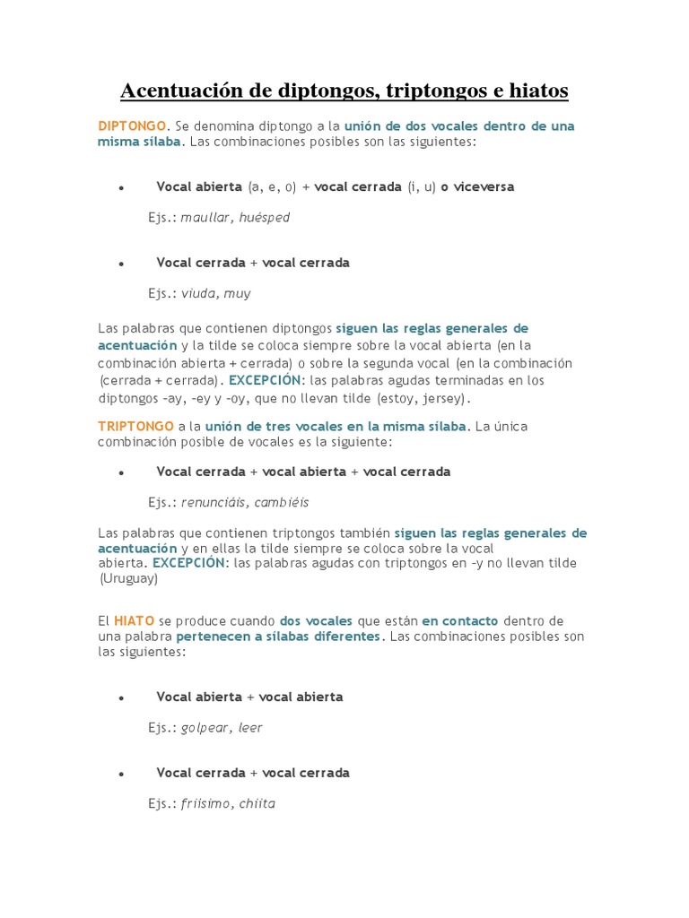 Acentuación de Diptongos, Triptongos e Hiatos | PDF