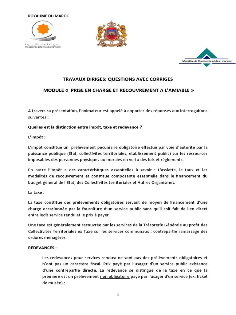 Corrig Recouvrement Amiable | PDF | Impôts | Sphère publique