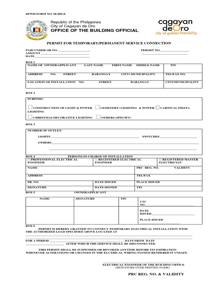Coo - Electrical Form For C.O. Temp | PDF | Electrical Wiring | Electrical Engineering