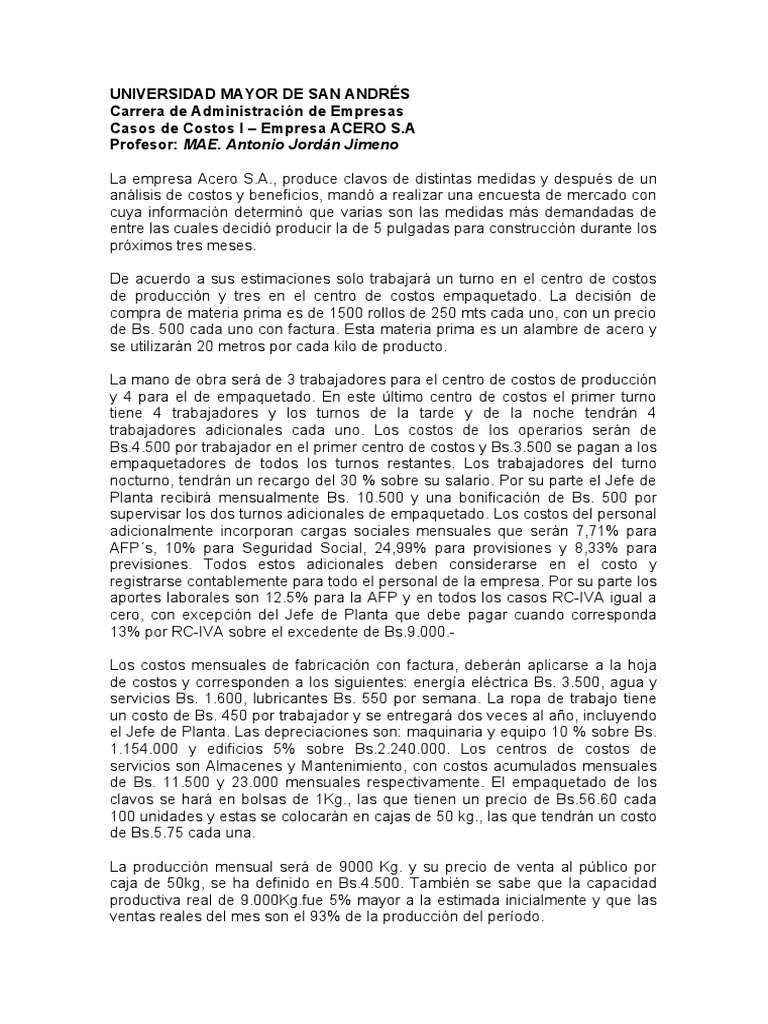 Caso 2 Acero | PDF | Economias