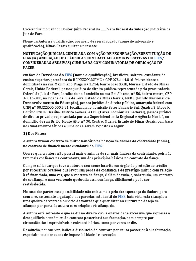 Modelo Notificacao Judicial Exoneracao de Fianca Do Fies | PDF ... Modelo Notificacao Judicial Exoneracao de Fianca Do Fies | PDF ...