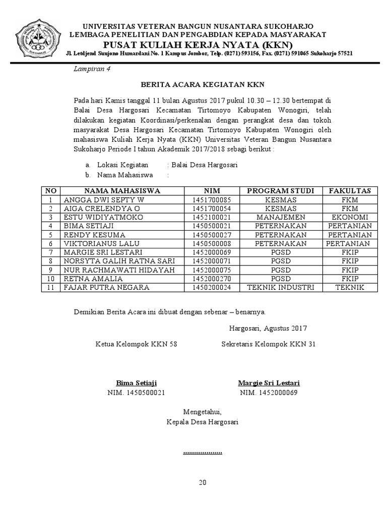 Berita Acara Kegiatan KKN | PDF