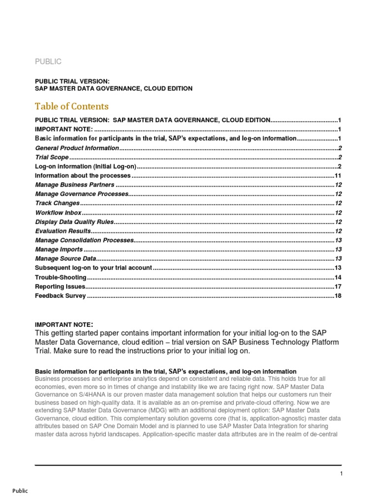 SAP Master Data Governance, Cloud Edition Trial Getting Started Guide | PDF | Cloud Computing ...