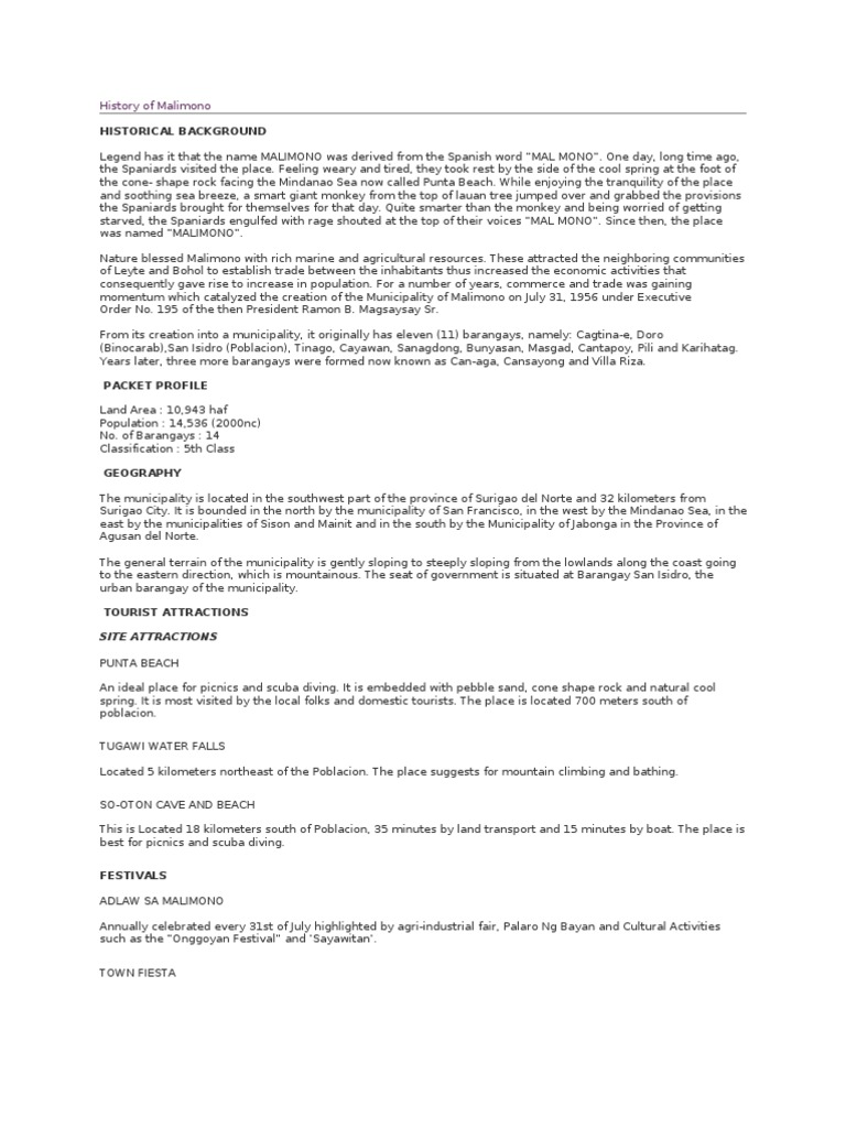 History of Malimono | PDF | Earth Sciences | Tourism