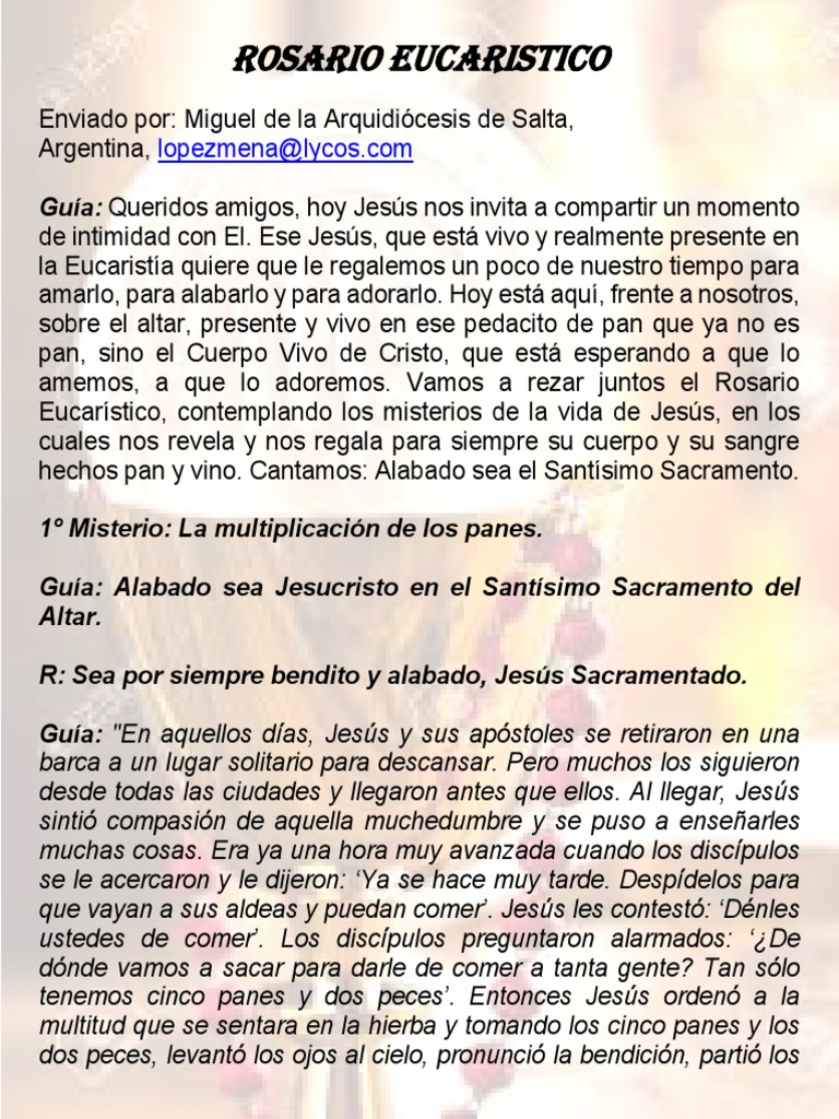 Rosario Eucaristico | PDF | eucaristía | Adoración Cristiana Y Liturgia