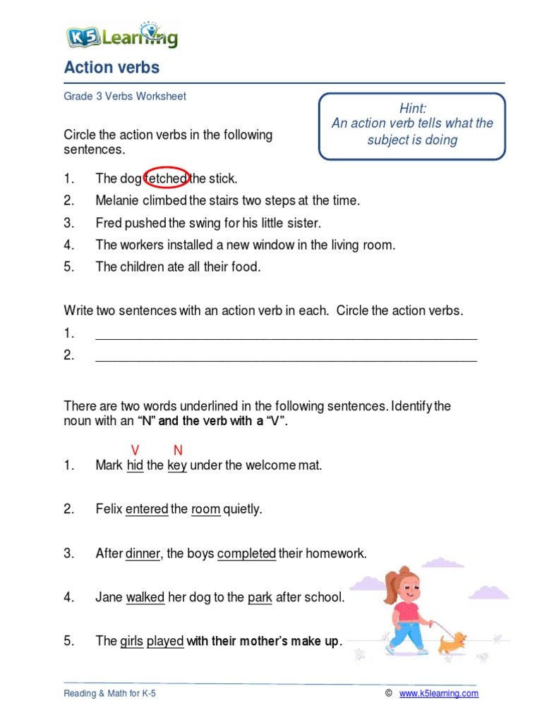Grade 3 Action Verbs Worksheet | PDF