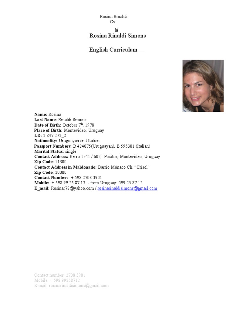 Rosina Rinaldi's Professional CV | PDF | Uruguay | Business