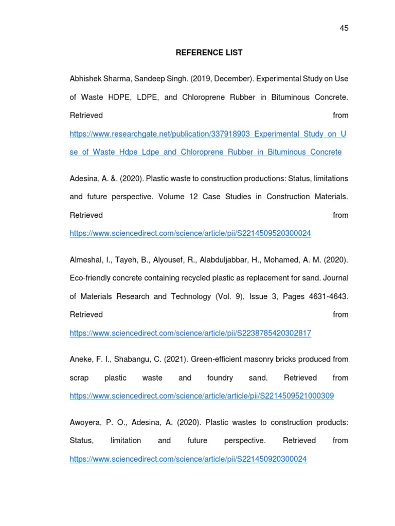 Reference List | PDF | Plastic | Recycling