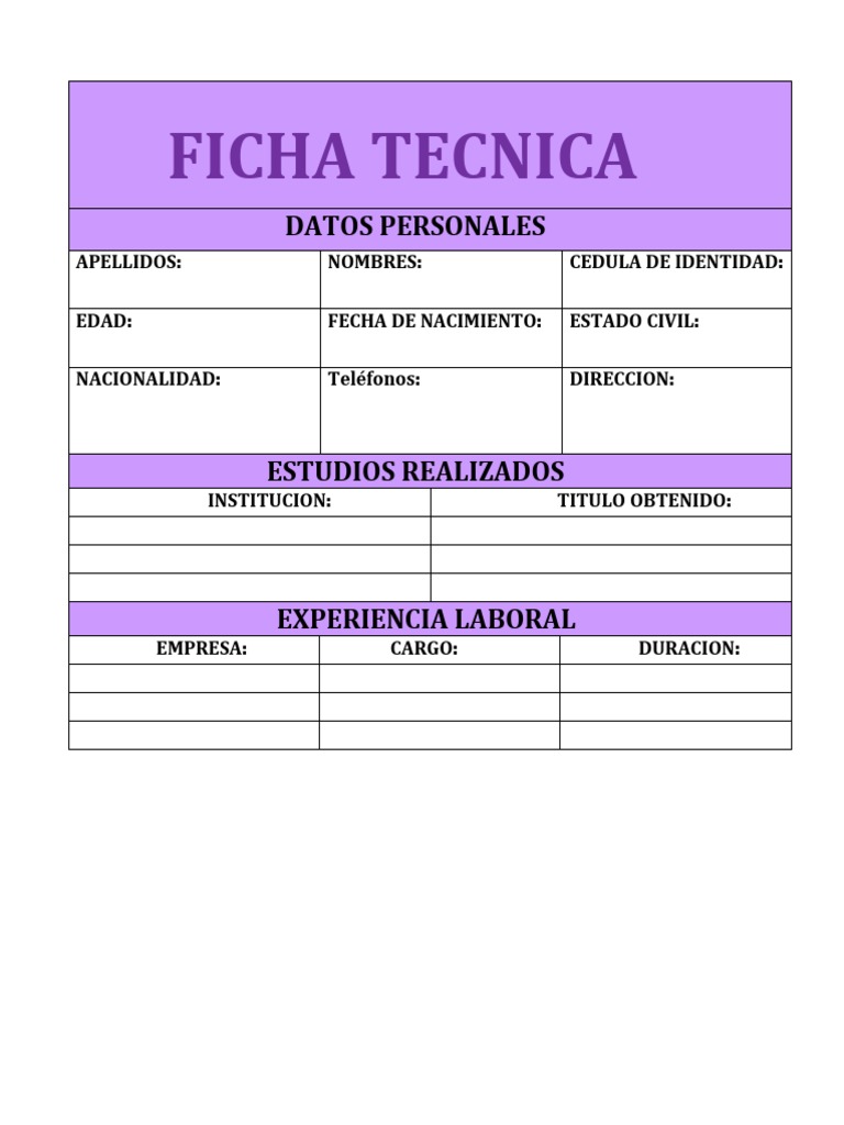Modelo de Ficha Tecnica | PDF