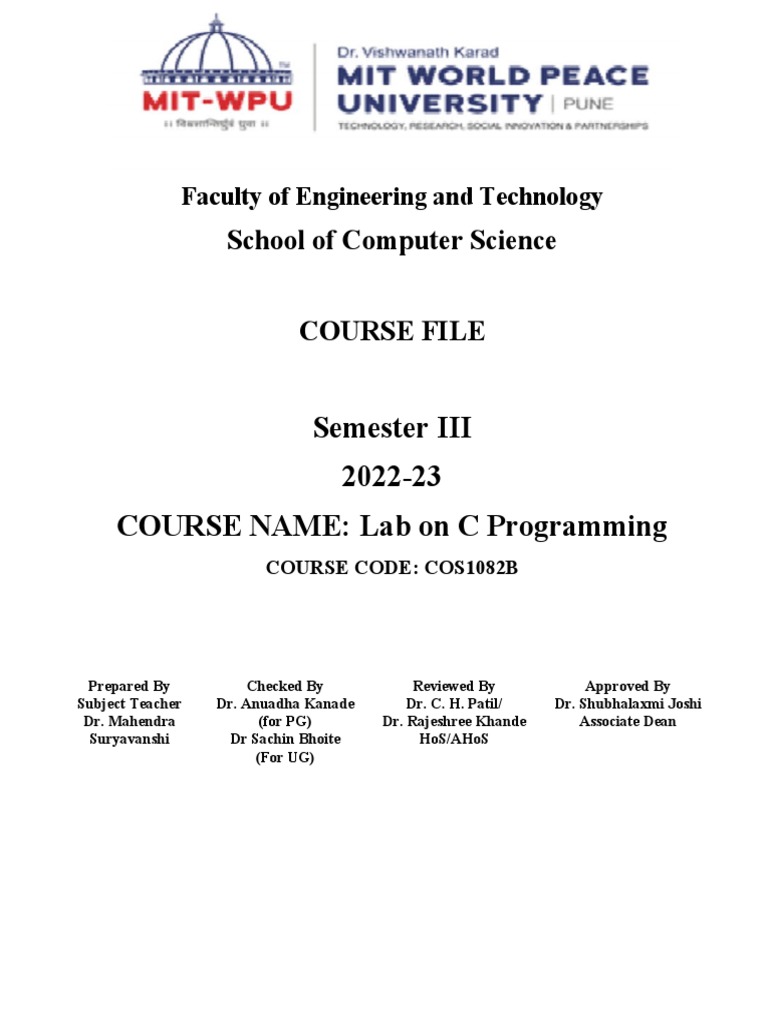 C Programming Lab Course Syllabus Pdf Pointer Computer Programming 6214