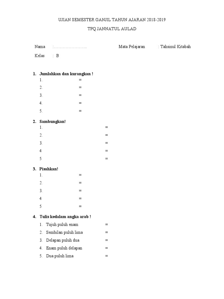 SOAL Tahsinul Kitabah Kelas B | PDF