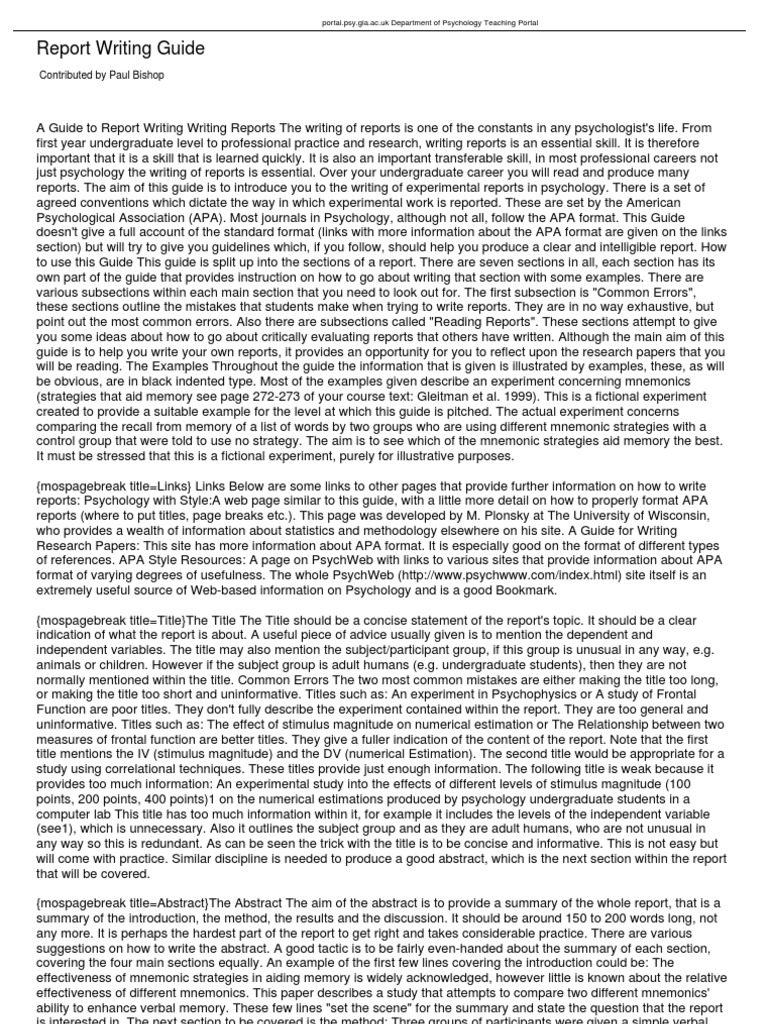 Report Writing Guide (Psychology - Glasgow University) | PDF ...