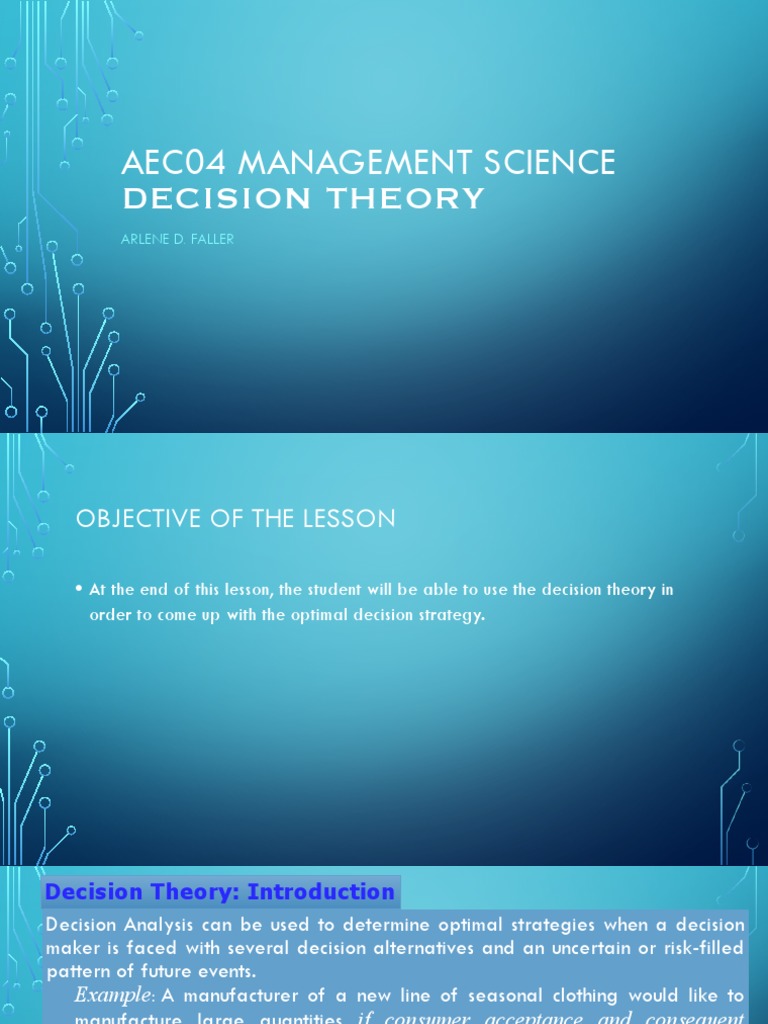 Decision Theory for Optimal Strategies | PDF