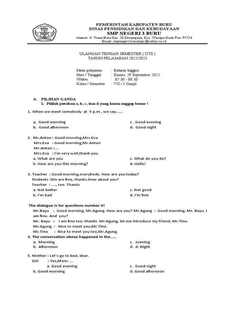 Uts Bahasa Inggri 7 Dan 8 | PDF | Linguistics