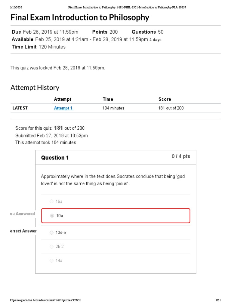 Final Exam Introduction To Philosophy 6192 PHIL 1301 Introduction To Philosophy F8A 10837 PDF ...