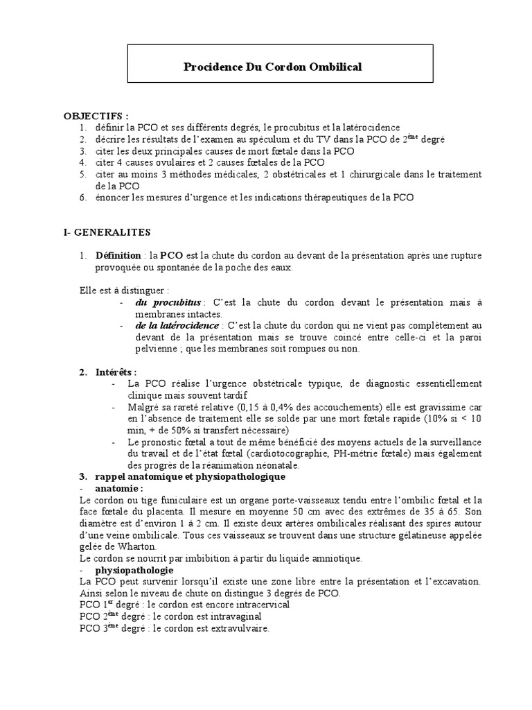 L23:Procidence Du Cordon Ombilical | PDF | Accouchement | Césarienne