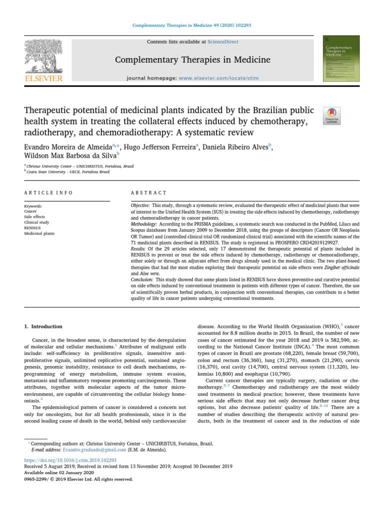 Almeida Et Al 2020 Science Direct - Therapeutic Potential of Medicinal ...