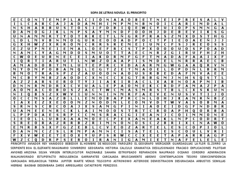 SOPA DE LETRAS NOVELA EL PRINCIPITO | PDF | Planetas | Ciencia planetaria