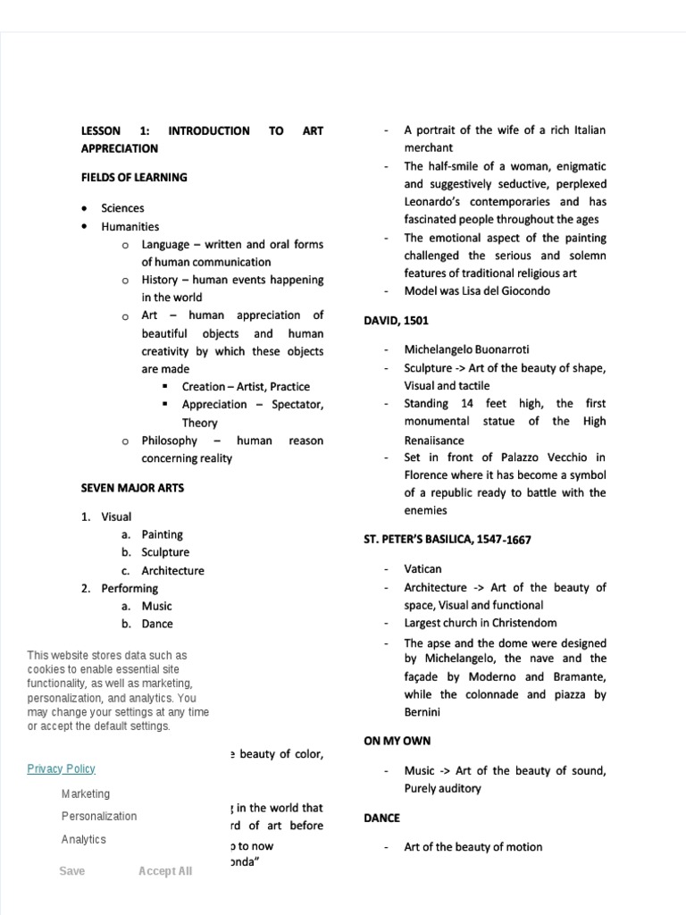 Pdf Art Appreciation Reviewer Compress Pdf Aesthetics Humanities