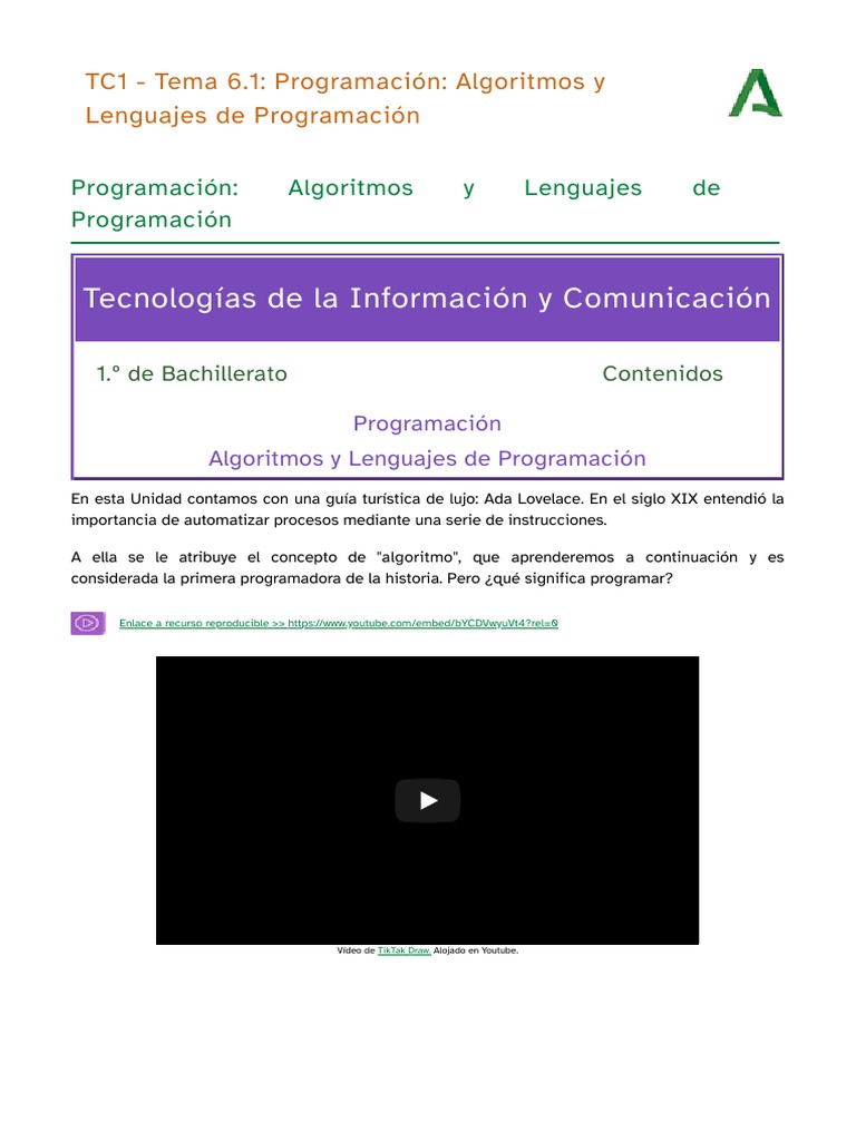 TC1 - Tema 6.1 Programacion Algoritmos y Lenguajes de Programacion | PDF | Programa de ...